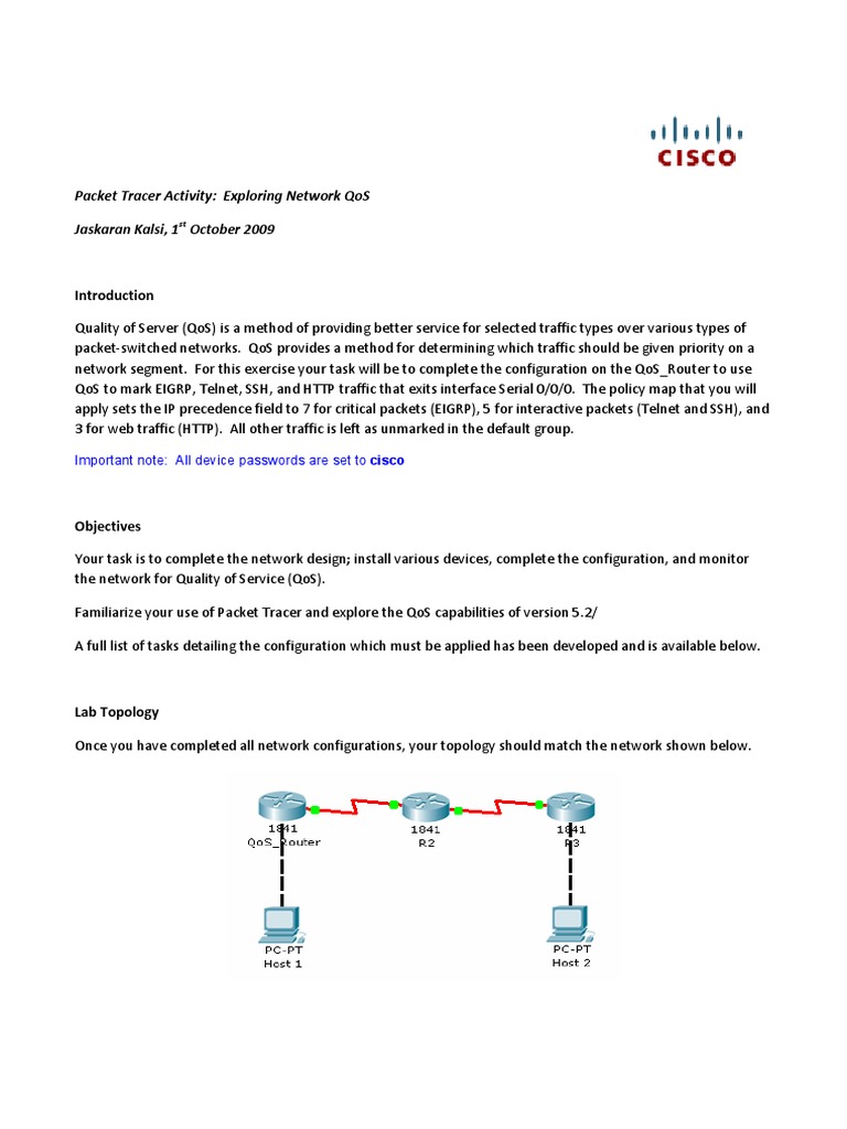 QoS Cisco Packet Tracer Tutorial | PDF | Quality Of Service | Computer ...