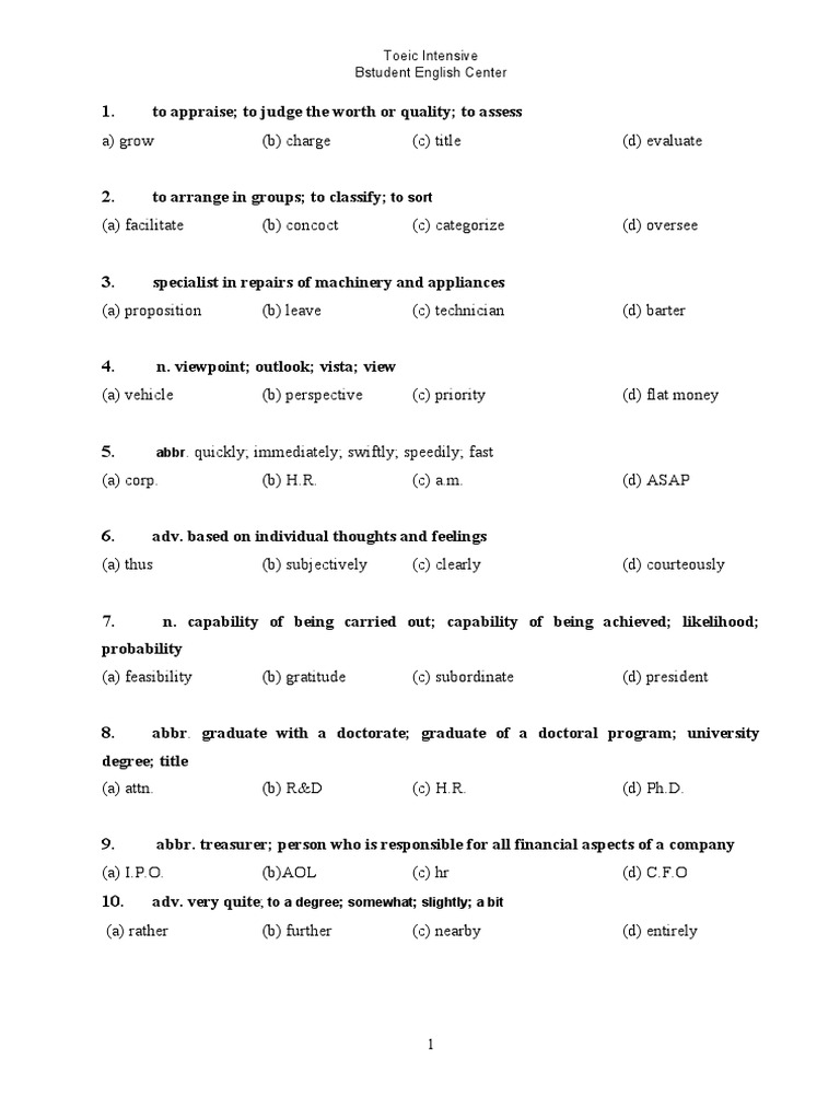 To Sort: Toeic Intensive Bstudent English Center | PDF