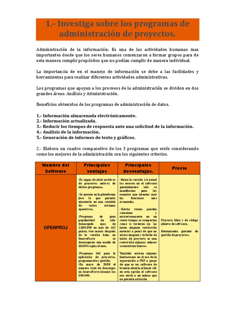 Programas de Administracion de Proyectos | PDF | Microsoft Windows ...