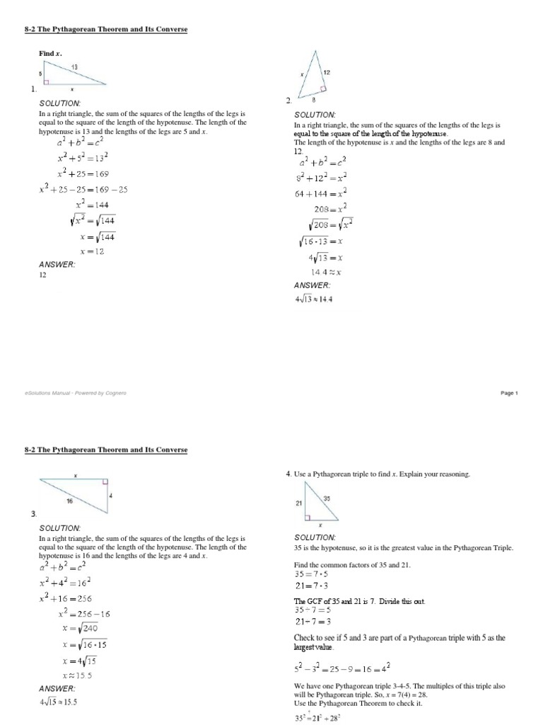 8-2 the Pythagorean Theorem and Its Converse | Triangle | Euclid