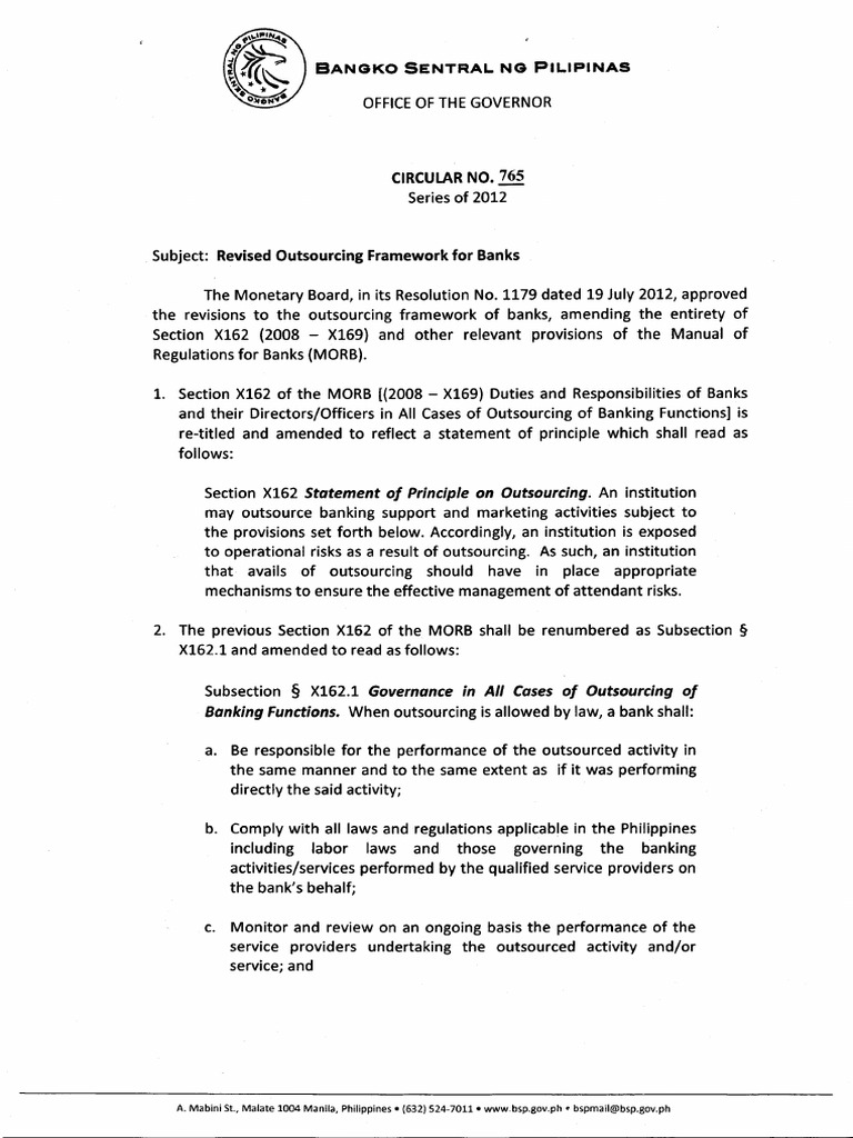 BSP Circular No. 765 | PDF