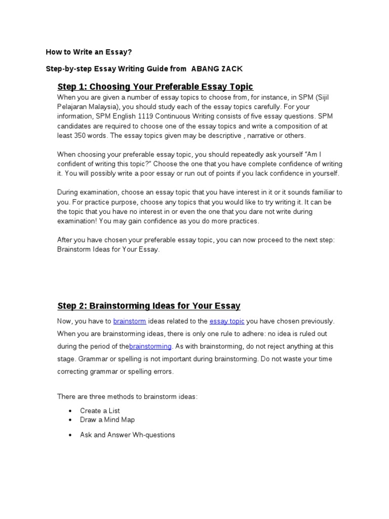 Step 1: Choosing Your Preferable Essay Topic: How To Write An Essay ...