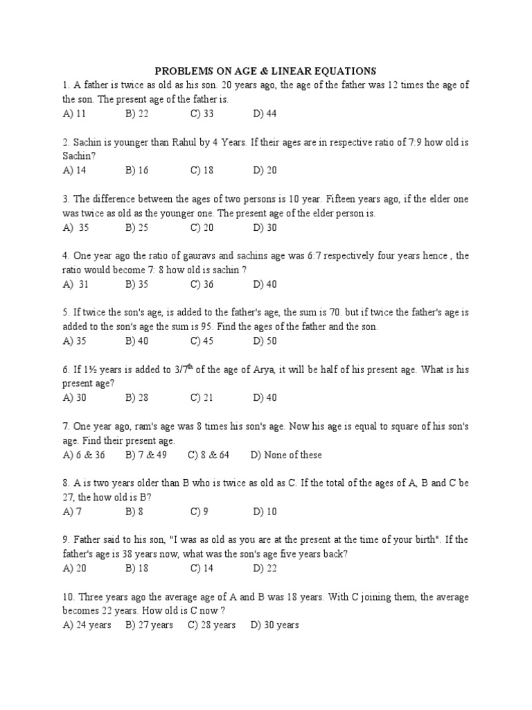 Age & Equations | PDF | Teaching Mathematics