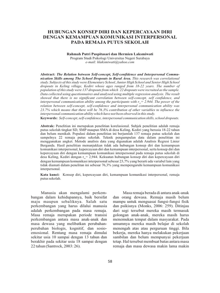 Hubungan Konsep Diri Dan Kepercayaan Diri Dengan Kemampuan Komunikasi Interpersonal Pada Remaja ...