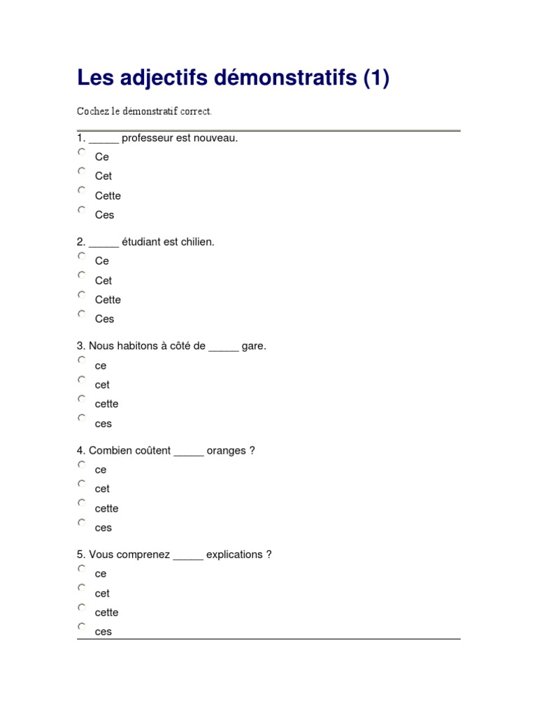 Exercices sur les adjectifs démonstratifs | PDF