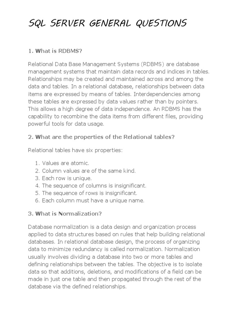 SQL Server General Questions | PDF | Databases | Relational Database
