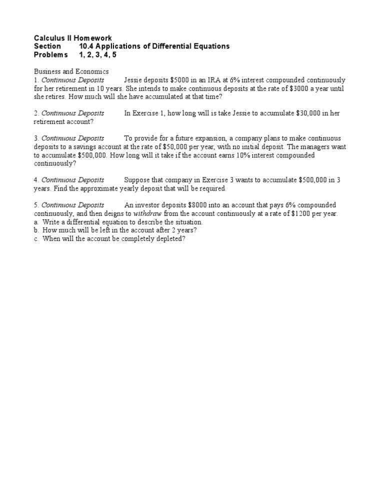 Calculus Ii Homework Section 104 Applications Of Differential