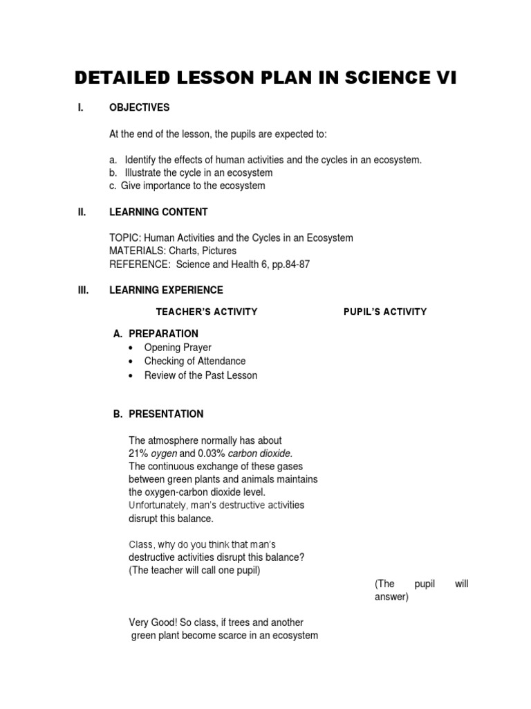 Human Impact on Ecosystem Lesson Plan | PDF | Human Impact On The ...
