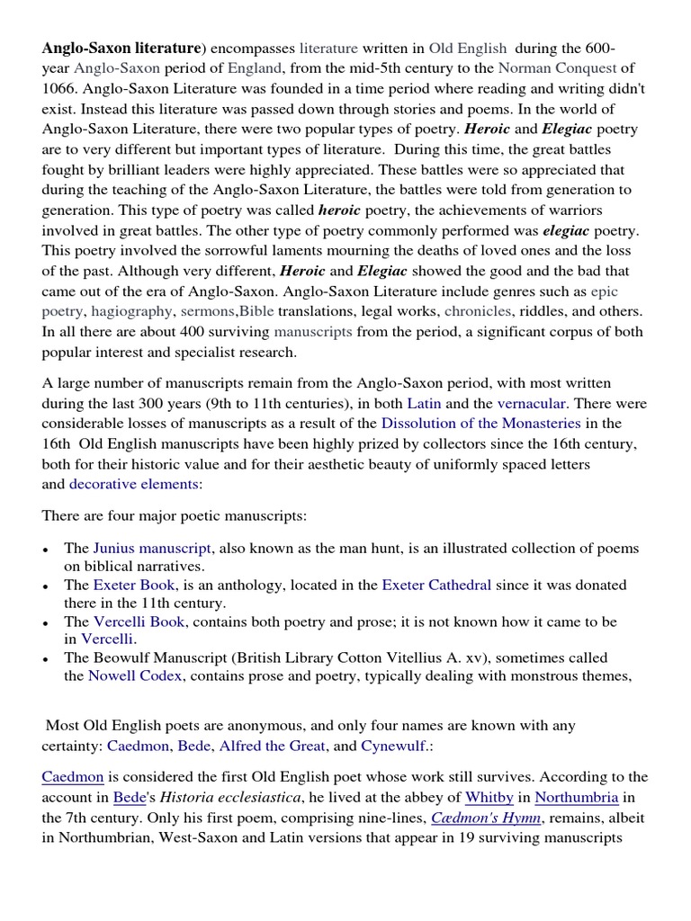 Literature Old English Anglo-Saxon England Norman Conquest | PDF ...