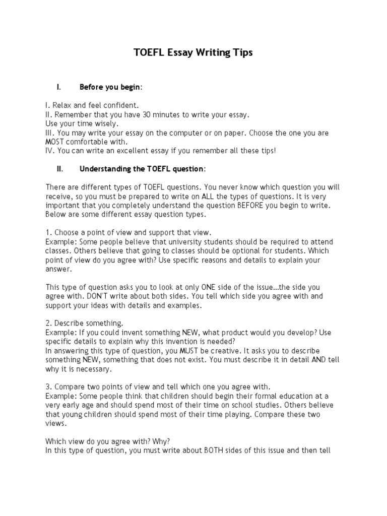 TOEFL Essay Writing Tips | PDF | Language Arts & Discipline | Self ...