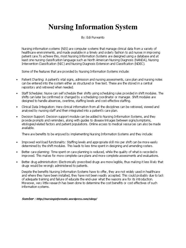 Nursing Information System | Nursing | Medical Diagnosis