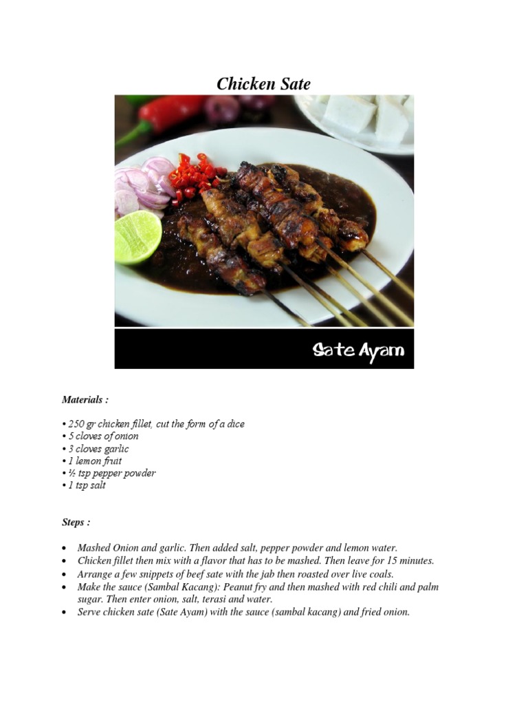 Chicken Sate Recipe with Peanut Sauce | PDF