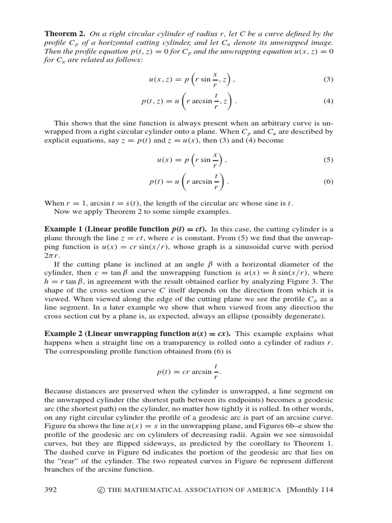 Unwrapping Curves on Cylinders | PDF | Sine | Plane (Geometry)