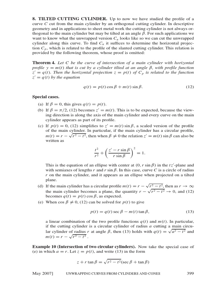 Tilted Cutting Cylinder Projections | PDF | Cylinder (Geometry) | Sine