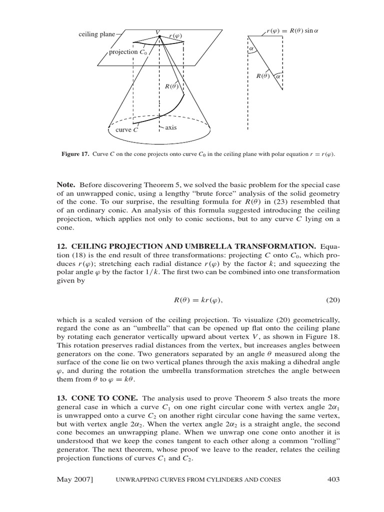 Ceiling Projection of Curves on Cones | PDF
