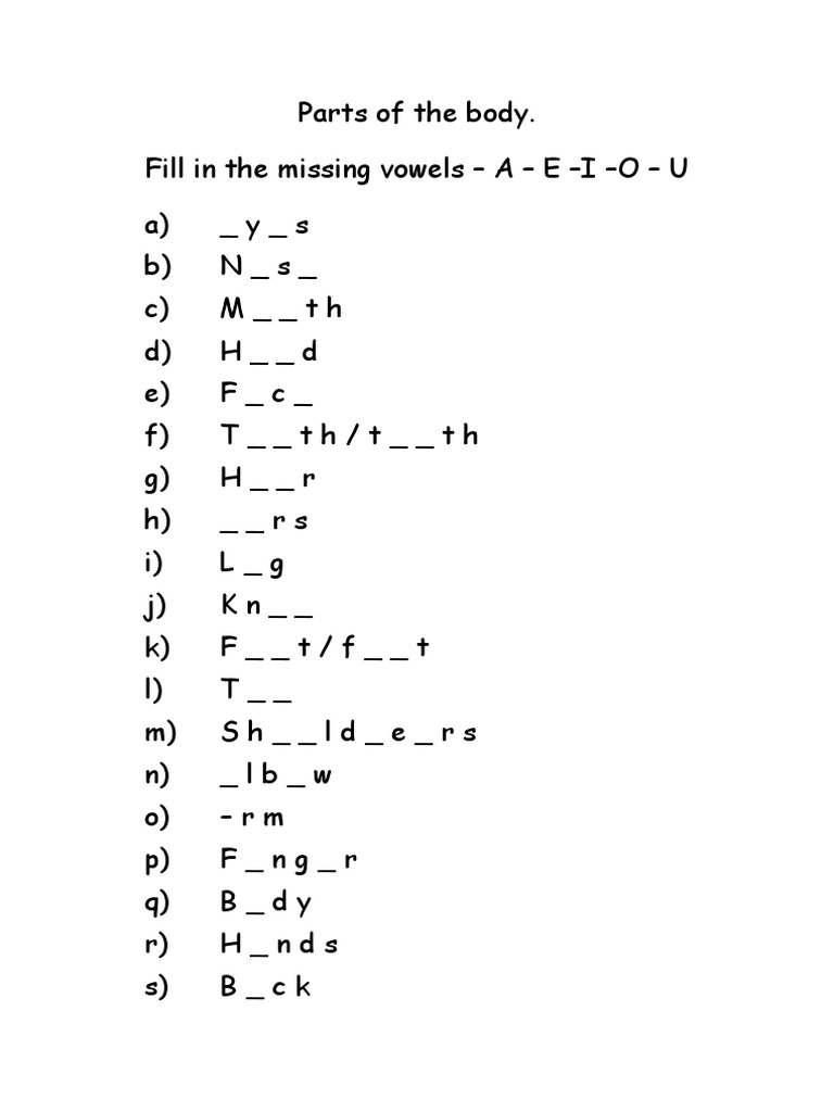 Body Missing Vowels | PDF