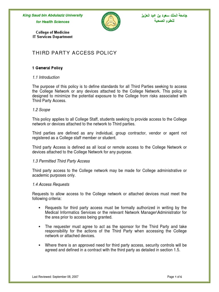 Third Party Access Policy | Online Safety & Privacy | Computer Security