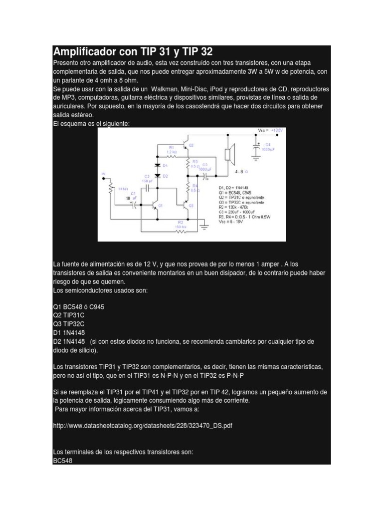 Amplificador de audio con TIP31 y TIP32 | PDF