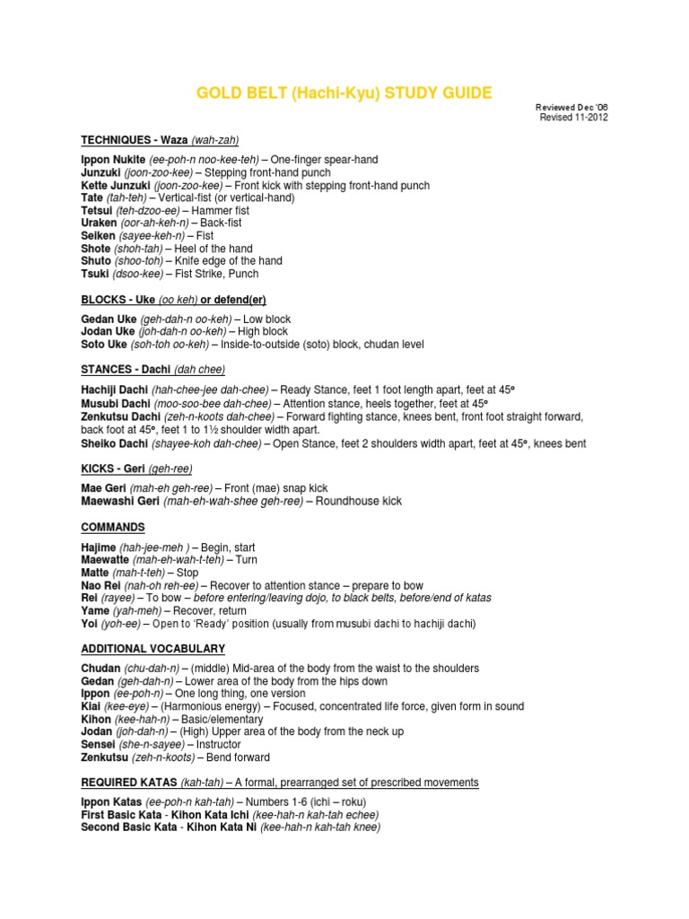 GOLD BELT Study Guide | PDF | Gendai Budo | Combat