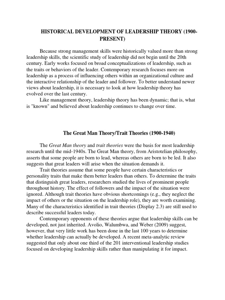 Evolution of Leadership Theories (1900-Present) | PDF ...