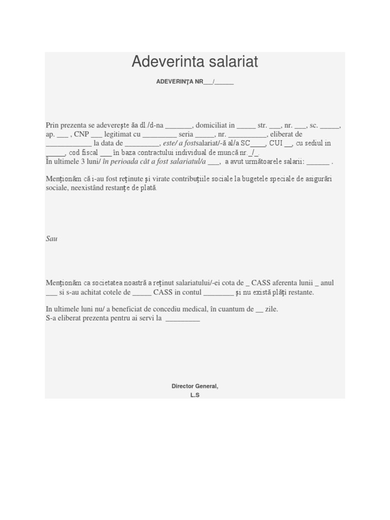 Adeverinta de Salariat-Model | PDF