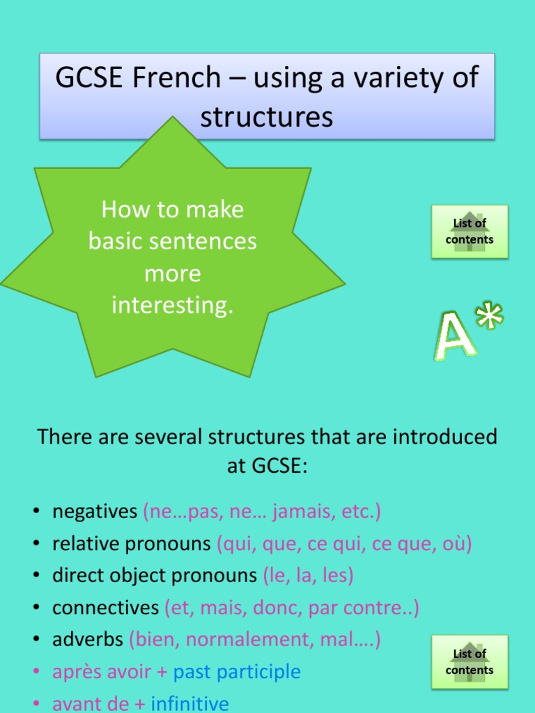 gcse french complex structures 1 | Grammar | Lexical Semantics