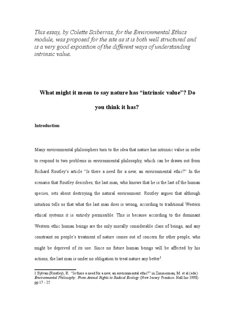 Understanding Intrinsic Value in Nature | PDF | Value (Ethics ...