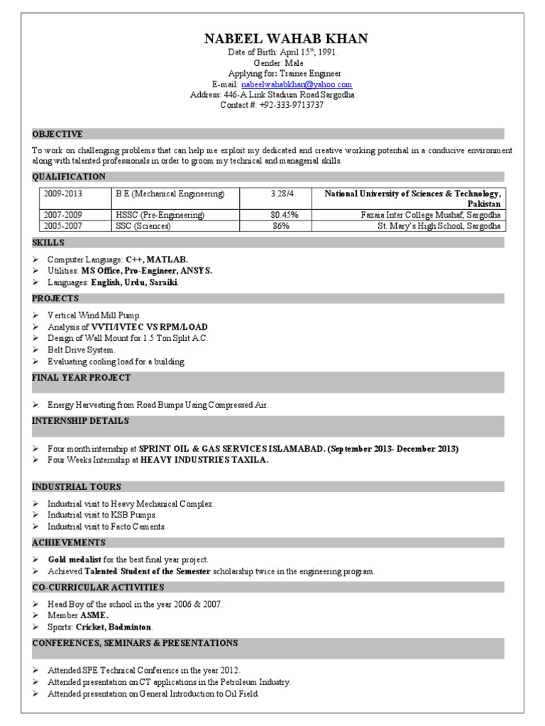 Nabeel Wahab Khan. CV | PDF