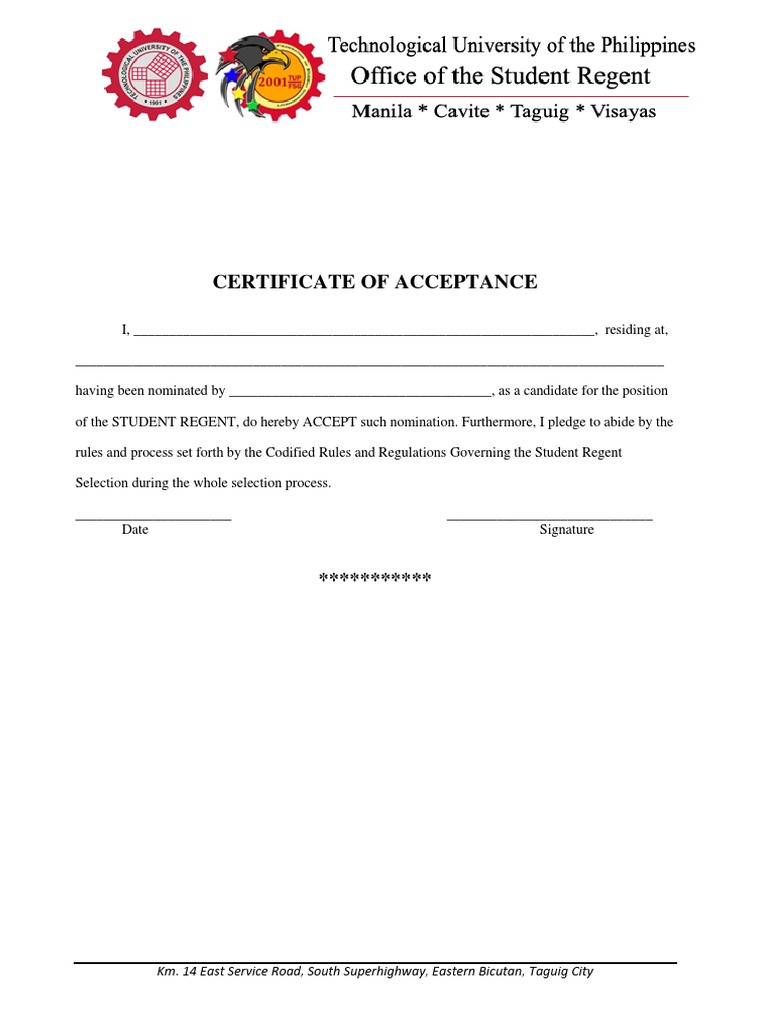 Certificate of Acceptance | PDF