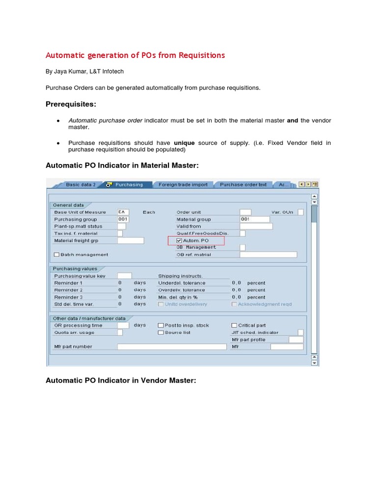 Automated PO Creation Guide | PDF | Finance & Money Management