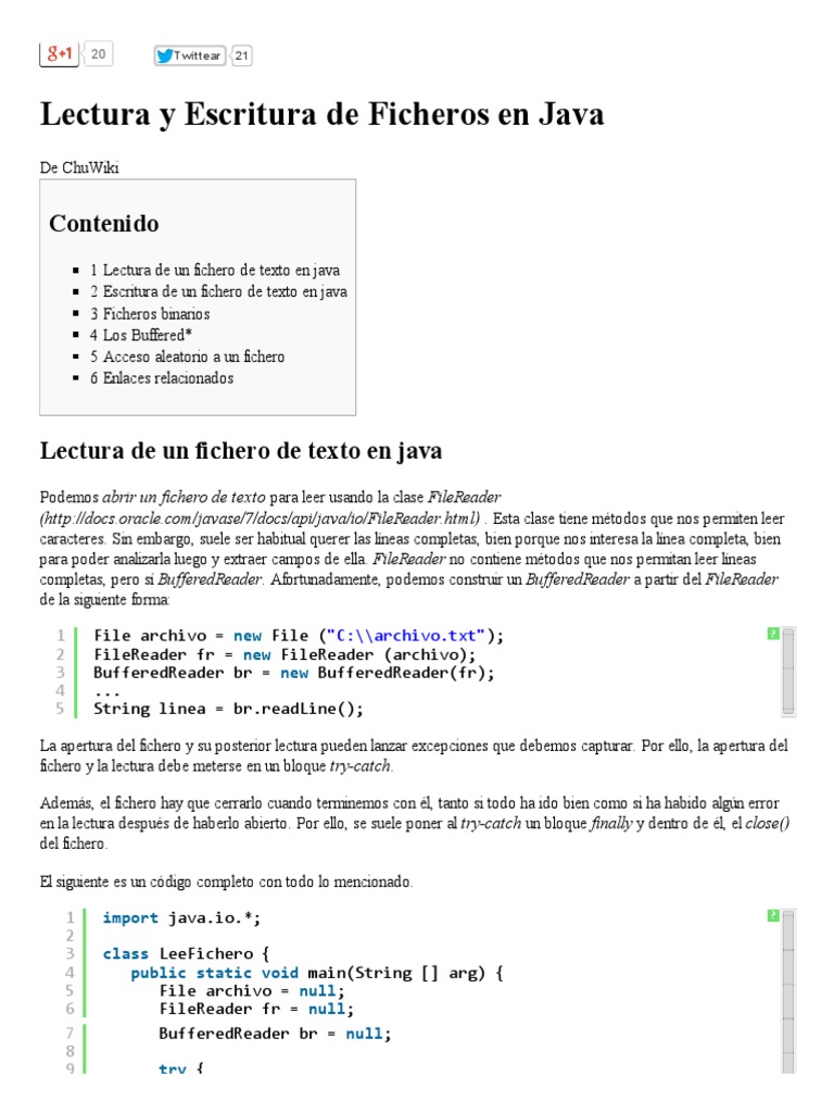 Lectura y Escritura de Ficheros en Java | PDF | Archivo de computadora | Java (lenguaje de ...