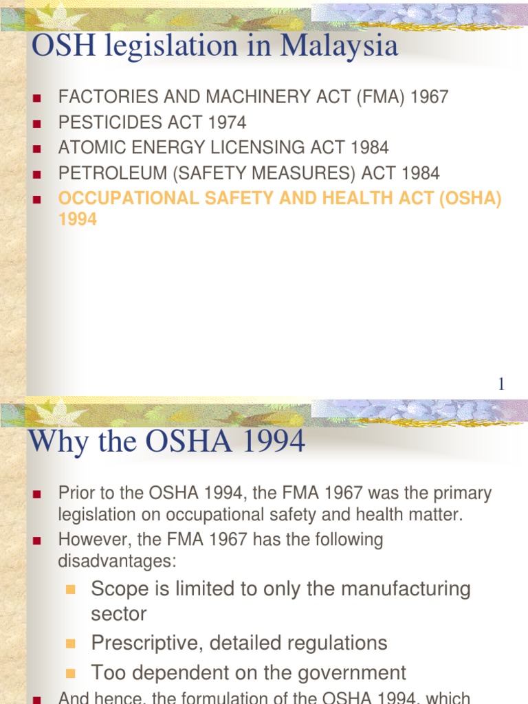 OSH Legislation in Malaysia | PDF
