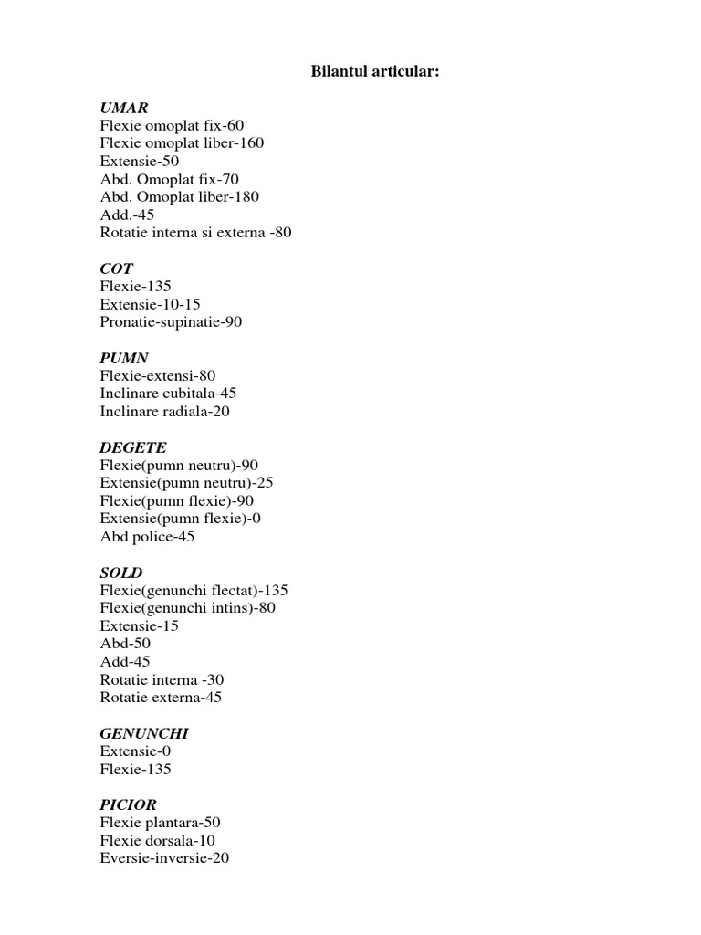 Bilantul Articular | PDF