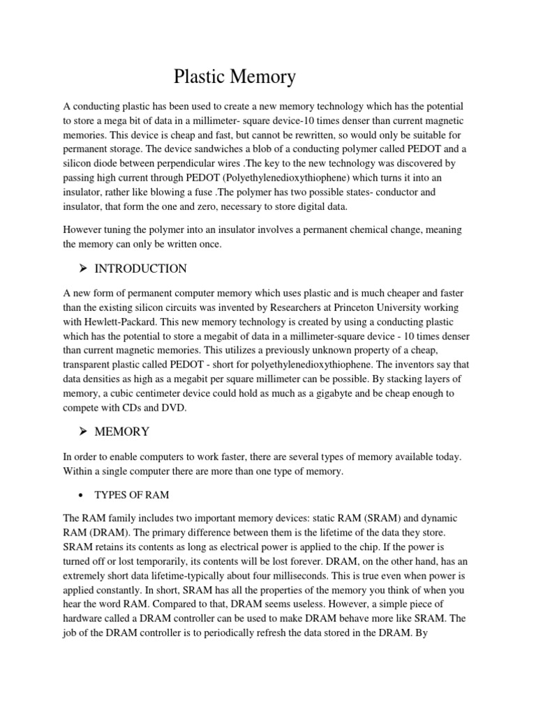 Plastic Memory: Introduction | PDF | Random Access Memory | Read Only Memory