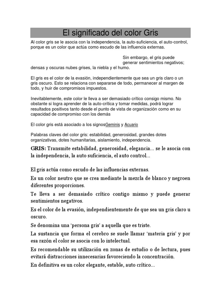 El Significado Del Color Gris | PDF | Gris | Color