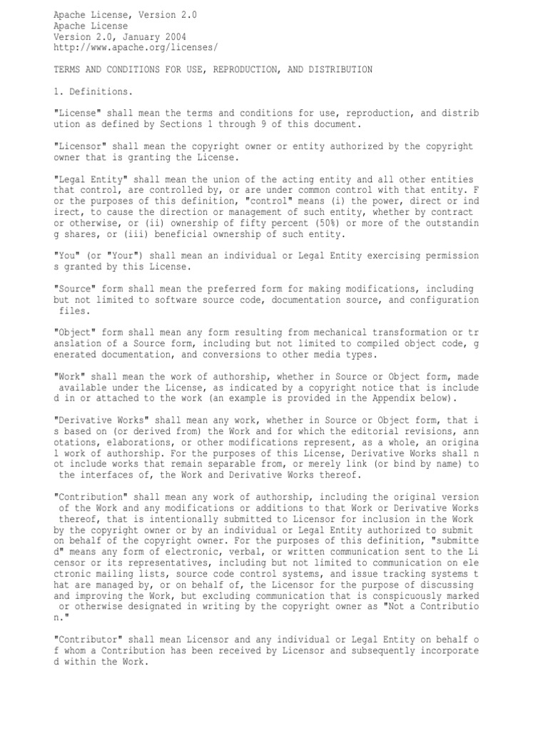 Apache License, 2.0 (Apache-2.0) | PDF | License | Derivative Work