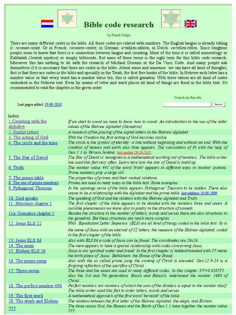 Bible Code Research | PDF | Genesis Creation Narrative | Book Of Genesis