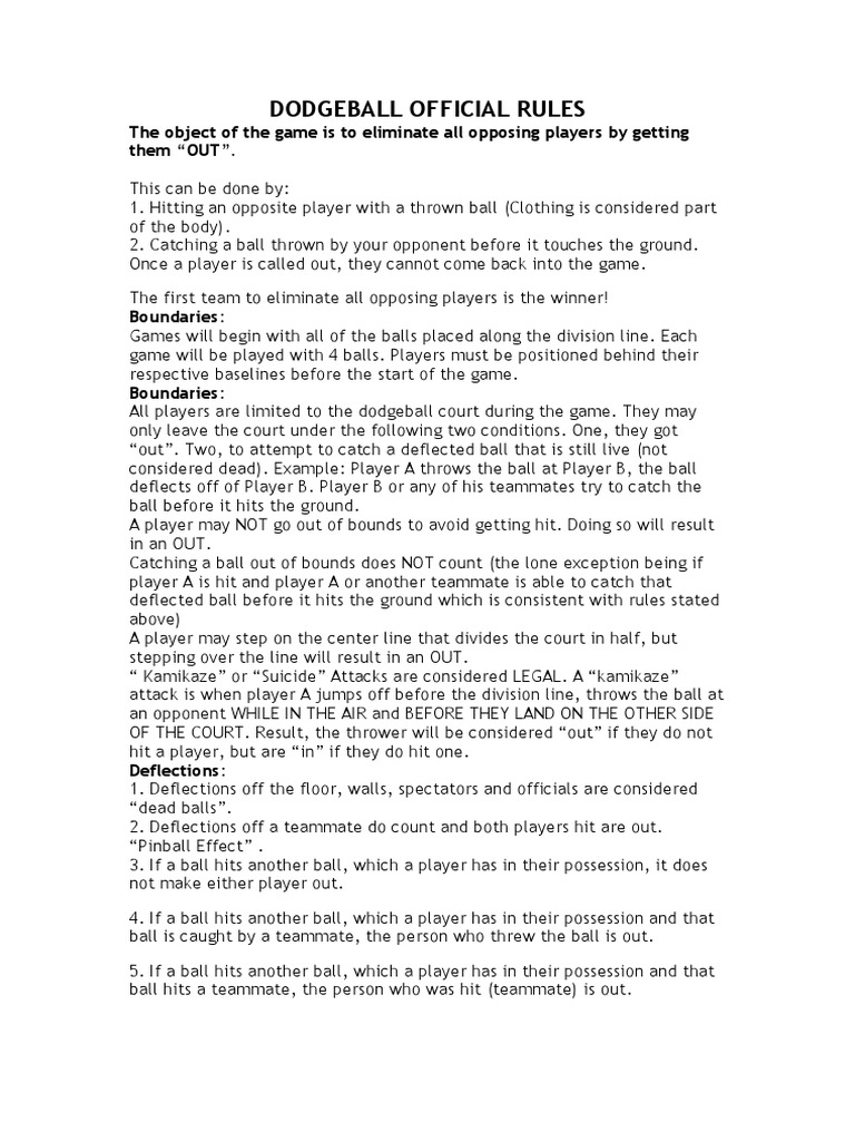 Official Dodgeball Rules and Guidelines | PDF