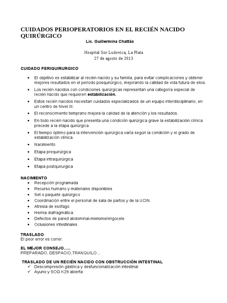 Cuidados Perioperatorios en El Recién Nacido Quirúrgico | PDF ...