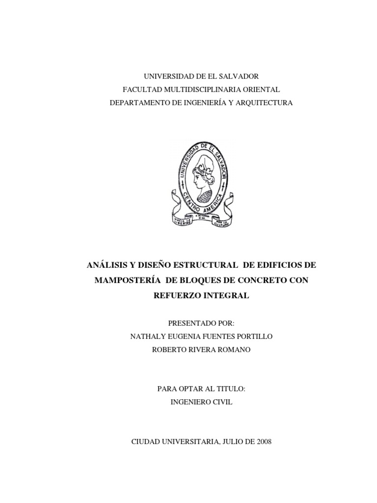 Análisis y Diseño Estructural de Edificios de Mampostería de Bloques de Concreto Con Refuerzo ...