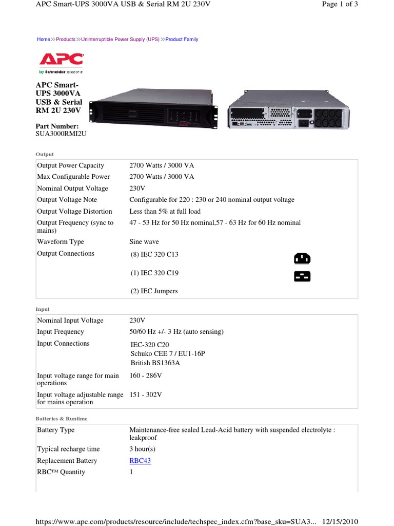 Apc Sua3000rmi2u | PDF | Battery (Electricity) | Electricity