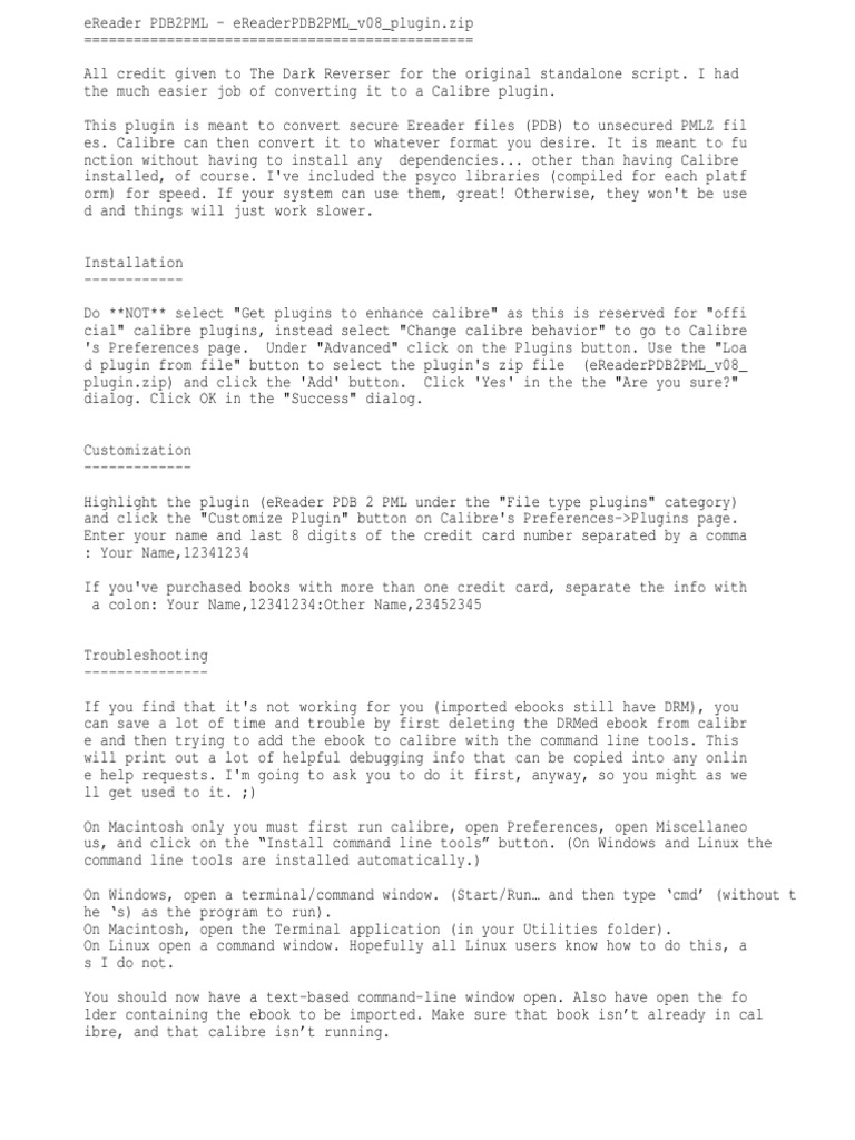 eReaderPDB2PML ReadMe | PDF | Command Line Interface | Computing Platforms