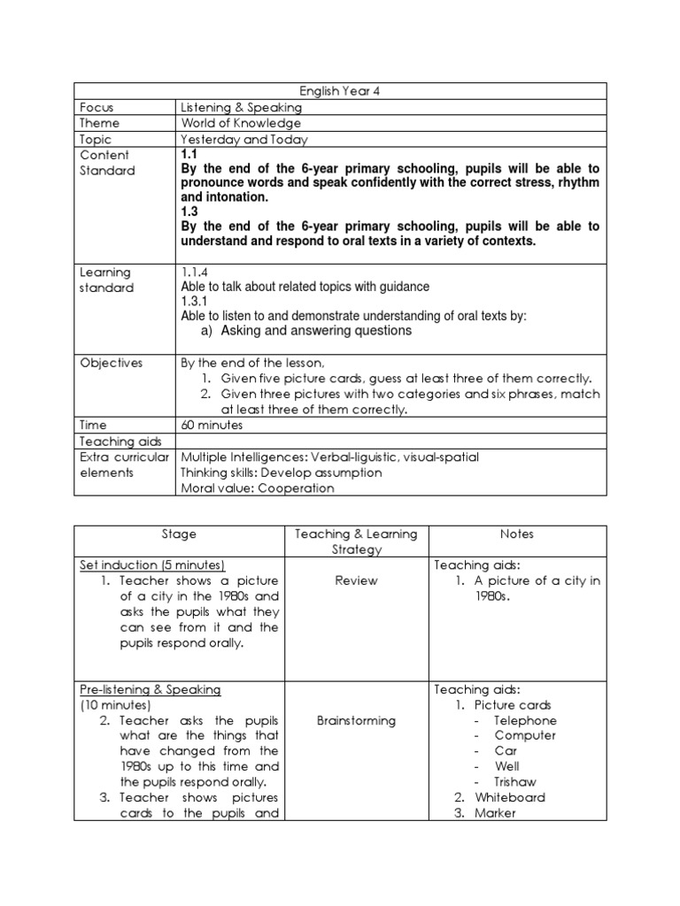 Lesson Plan For Year 4 | PDF | Lesson Plan | Understanding