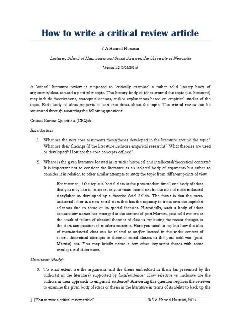 How To Write A Critical Review Article | PDF | Thesis | Literature Review