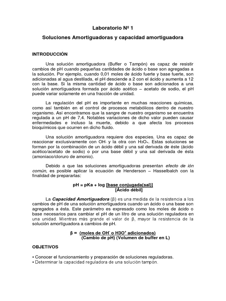 Laboratorio N°1 Soluciones Amortiguadoras y Capacidad Amortiguadora | PDF | Solución tampón ...