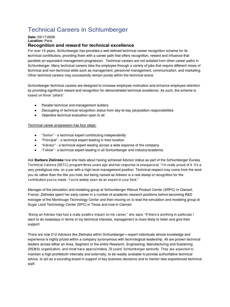 Technical Careers in Schlumberger | PDF | Expert | Leadership