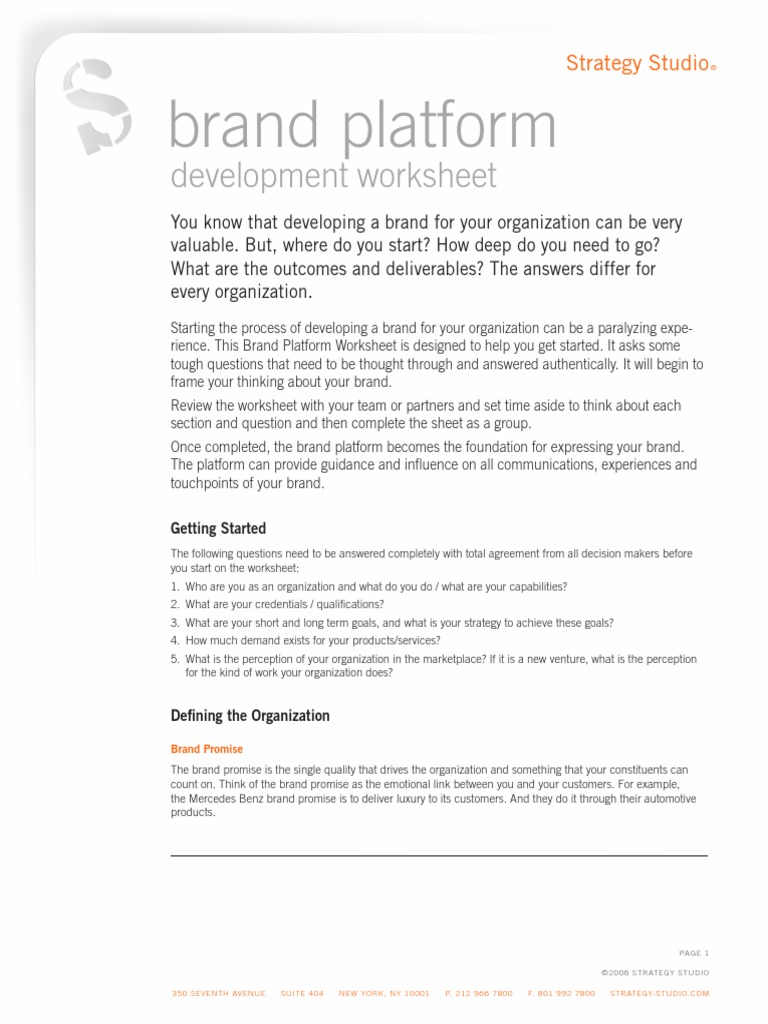 Brand Platform Worksheet | PDF | Brand | Strategic Management