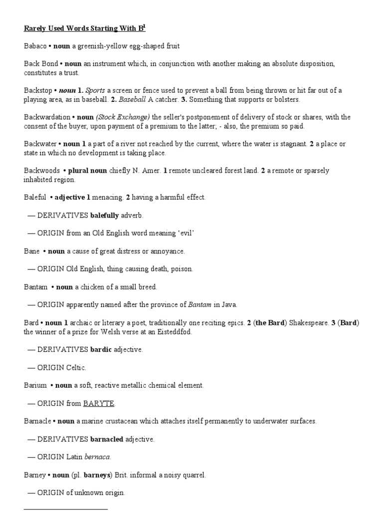 Rarely Used Words Starting With B PDF Adjective Verb