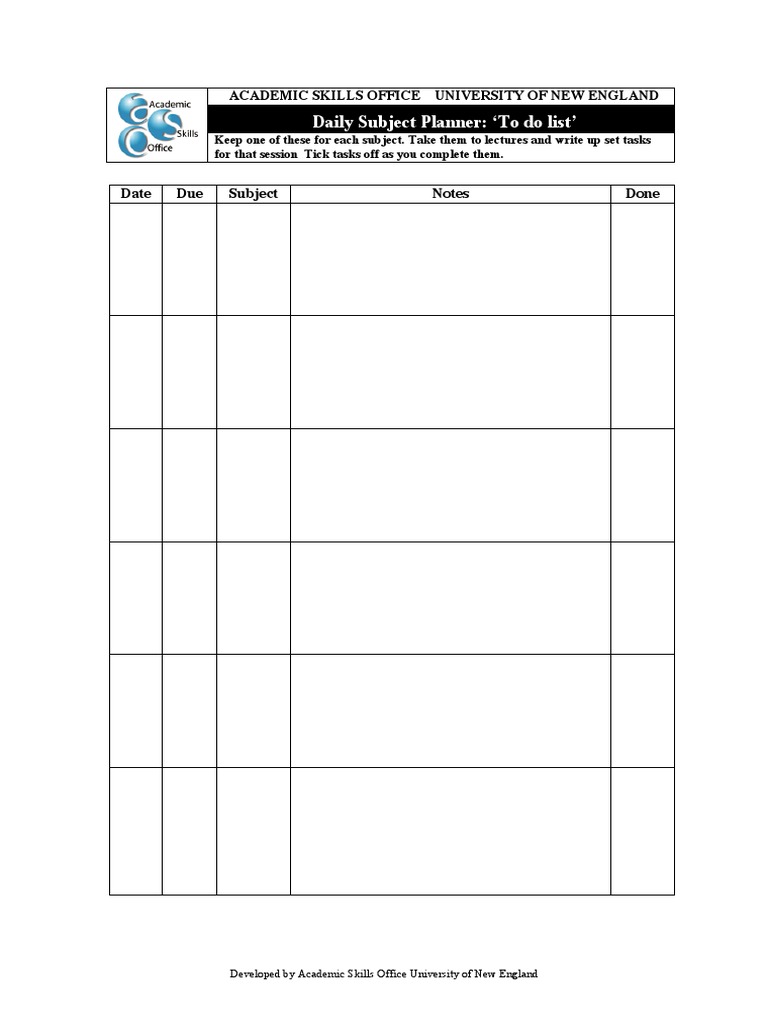 Daily Subject Planner Template | PDF