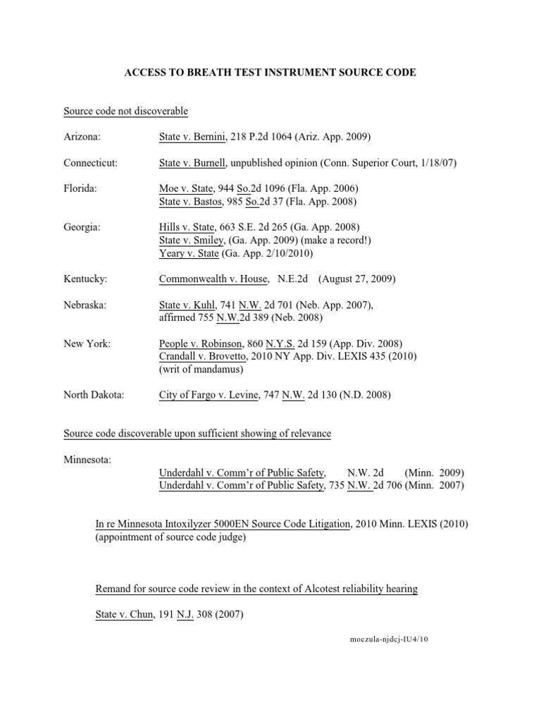 Breath Test Source Code Access Cases | PDF